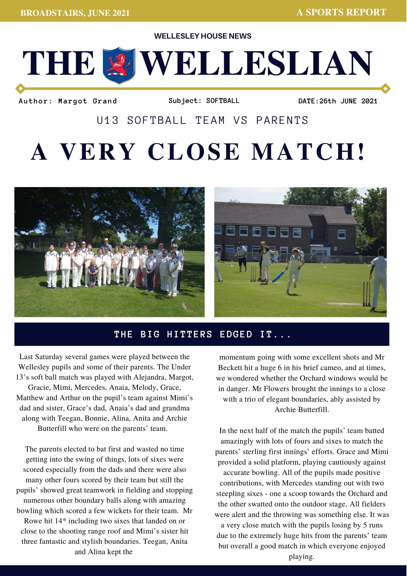 Parent Cricket Matches - Wellesley Haddon Dene